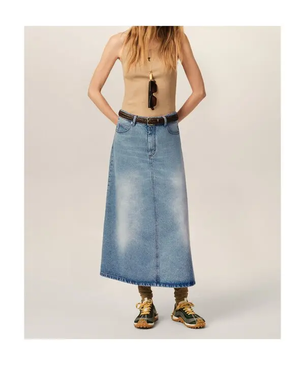 AMI Paris Long A-line Denim Skirt