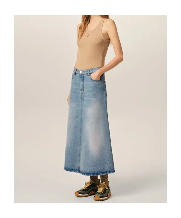 AMI Paris Long A-line Denim Skirt