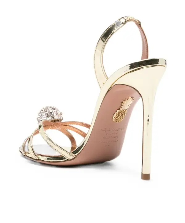 AQUAZZURA Crystal-embellished Leather Heeled Sandals - Gold-tone