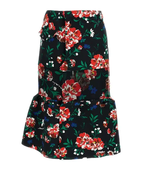 Sacai Printed Skirt With Ruffled Hem And Drawstrings - No