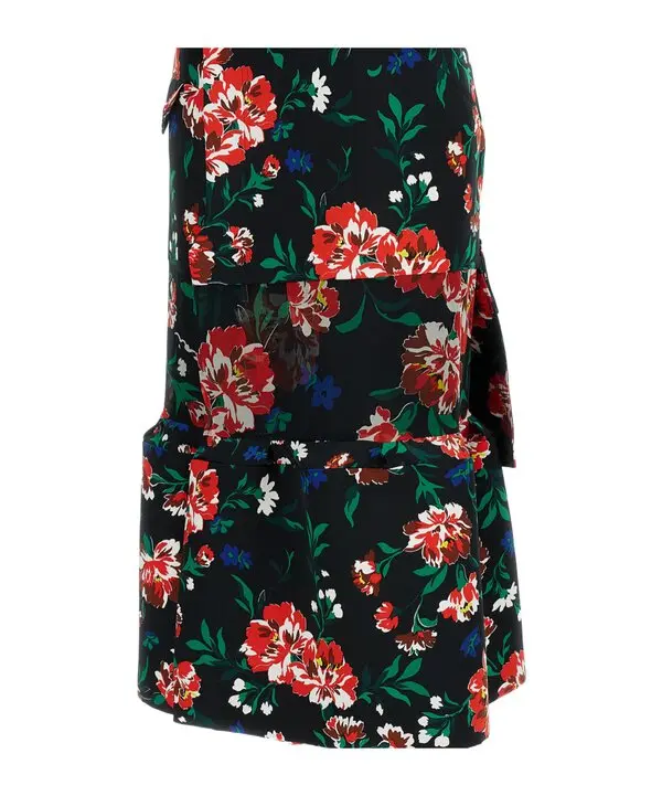 Sacai Printed Skirt With Ruffled Hem And Drawstrings - No
