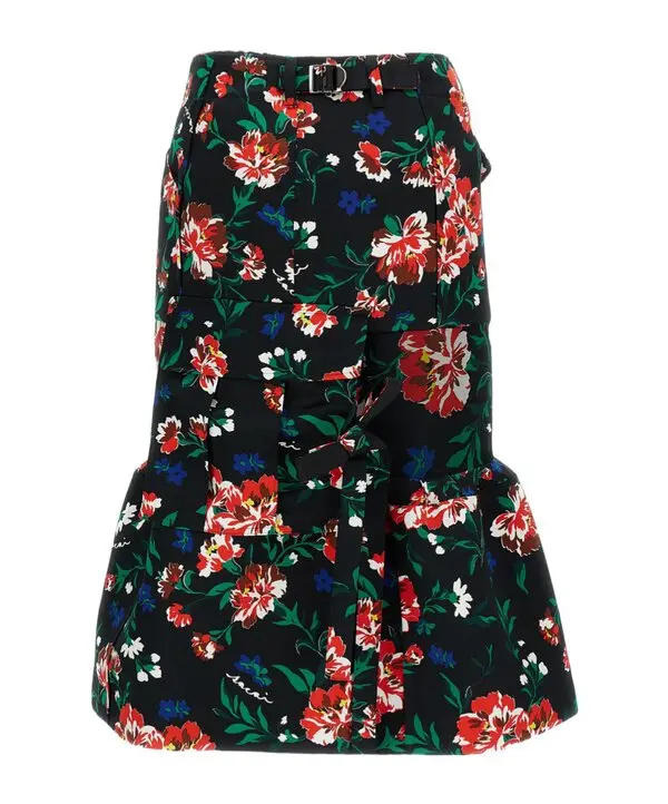 Sacai Printed Skirt With Ruffled Hem And Drawstrings - No