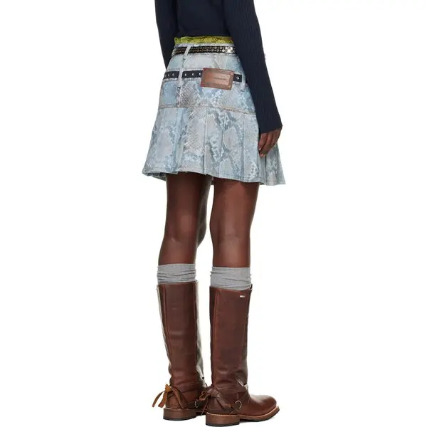 Andersson Bell Python Print Faded Denim Mini Skirt
