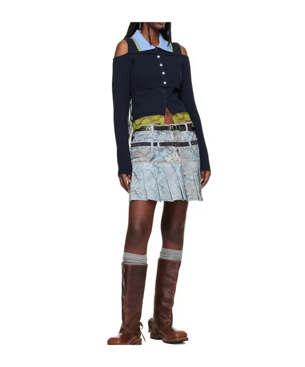 Andersson Bell Python Print Faded Denim Mini Skirt