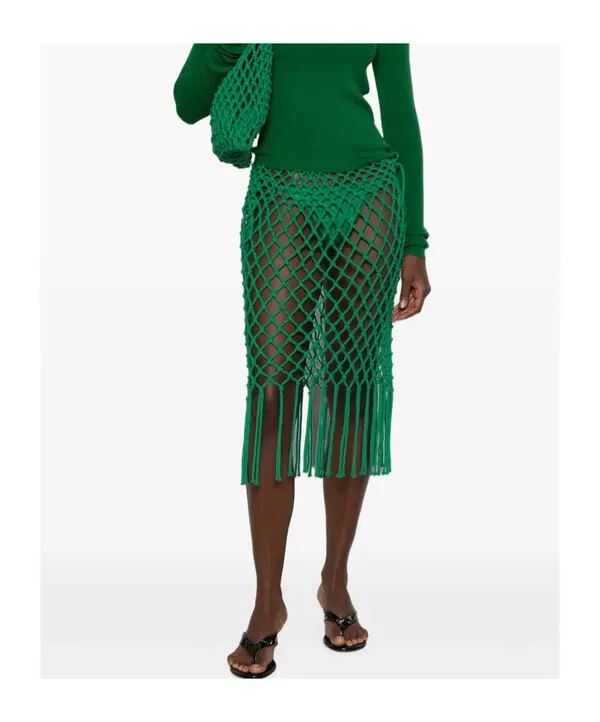 THE FRANKIE SHOP Fringed Knit Skirt - Green