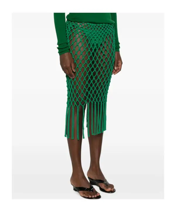 THE FRANKIE SHOP Fringed Knit Skirt - Green