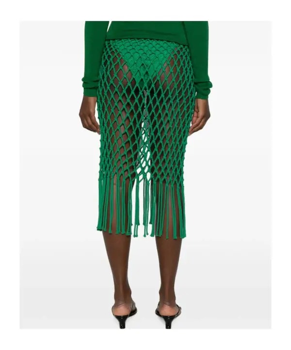 THE FRANKIE SHOP Fringed Knit Skirt - Green