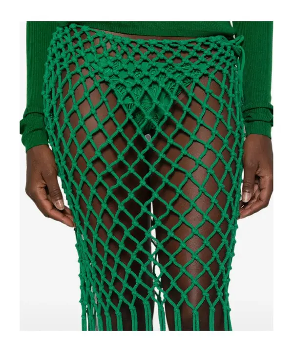 THE FRANKIE SHOP Fringed Knit Skirt - Green