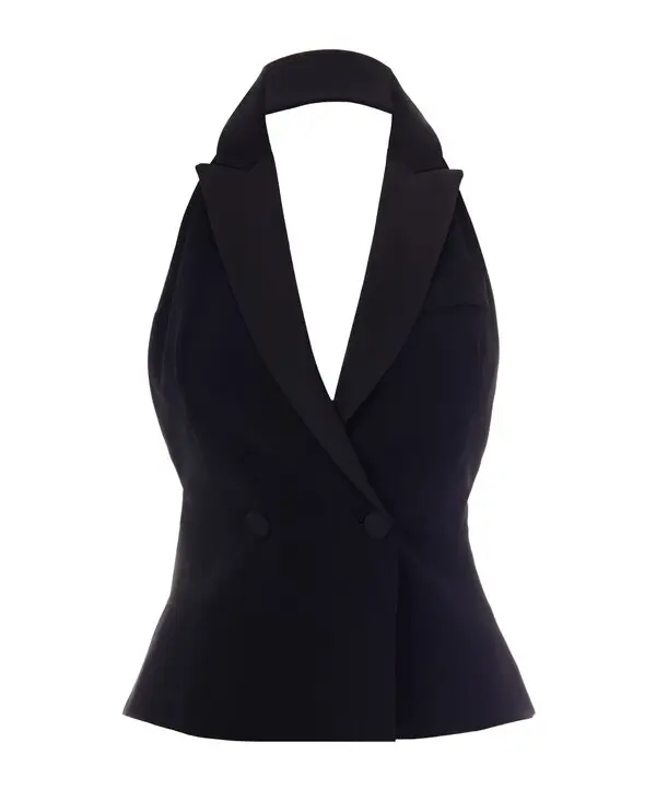 Patrizia Pepe Tuxedo-style Satin-lapel Top - Black