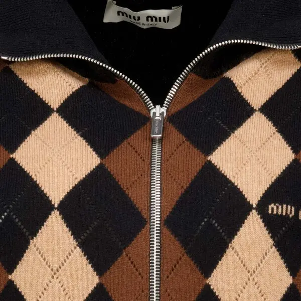 Miu Miu Argyle Zip Up Cardigan