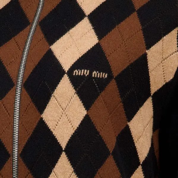 Miu Miu Argyle Zip Up Cardigan