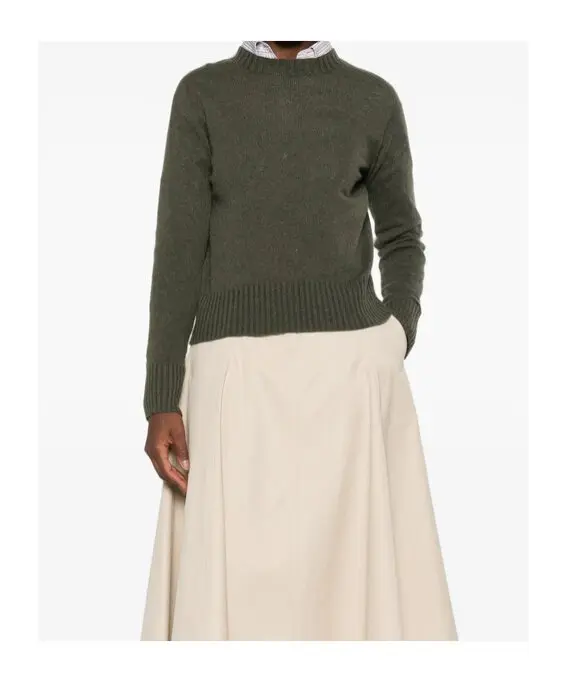 ARAGONA Long-sleeve Ribbed-trim Sweater - Green