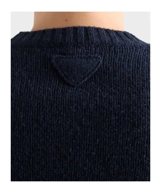 Prada Shetland Wool Crew-neck Sweater With Removable Cuffs - Navy Blue