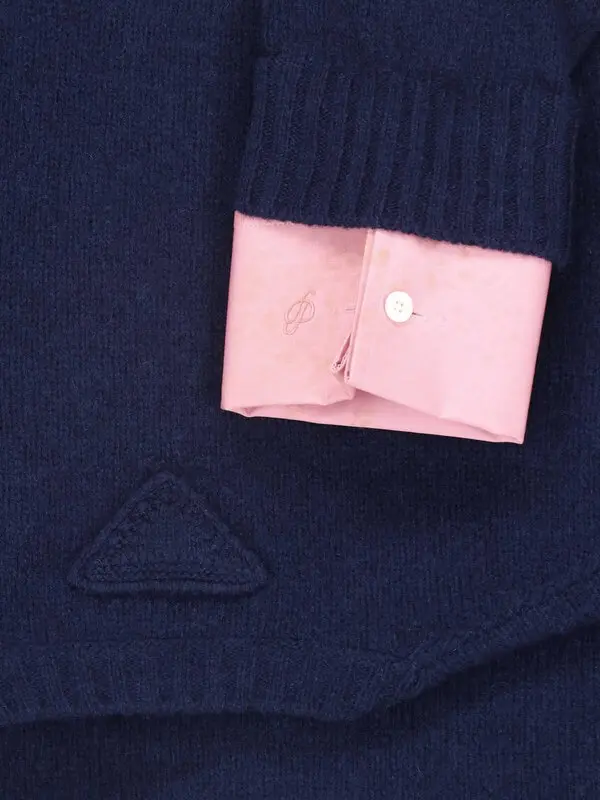 Prada Shetland Wool Crew-neck Sweater With Removable Cuffs - Navy Blue