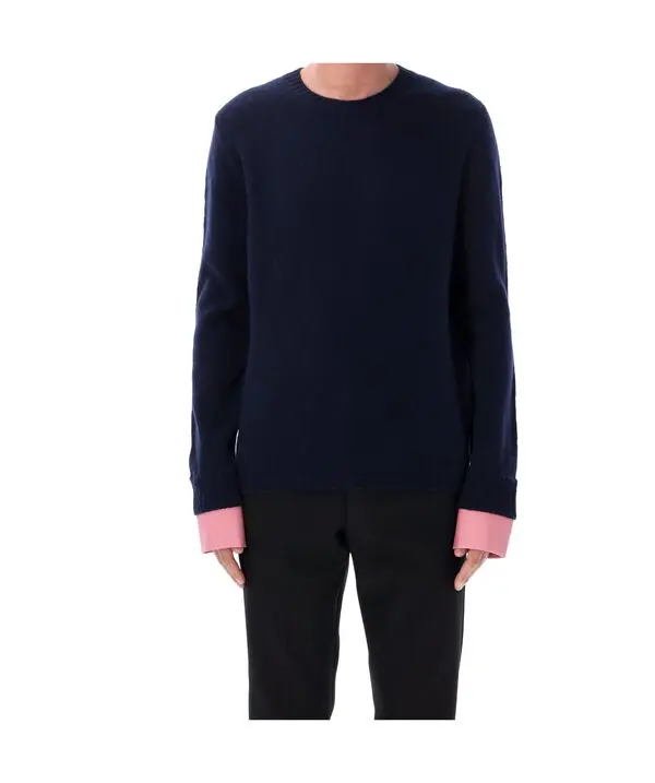Prada Shetland Wool Crew-neck Sweater With Removable Cuffs - Navy Blue