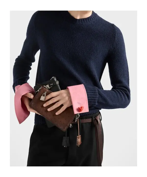 Prada Shetland Wool Crew-neck Sweater With Removable Cuffs - Navy Blue