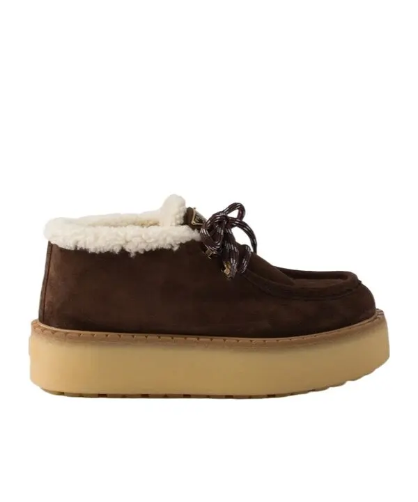 Prada Shearling Trim Platform Lace-up Shoes