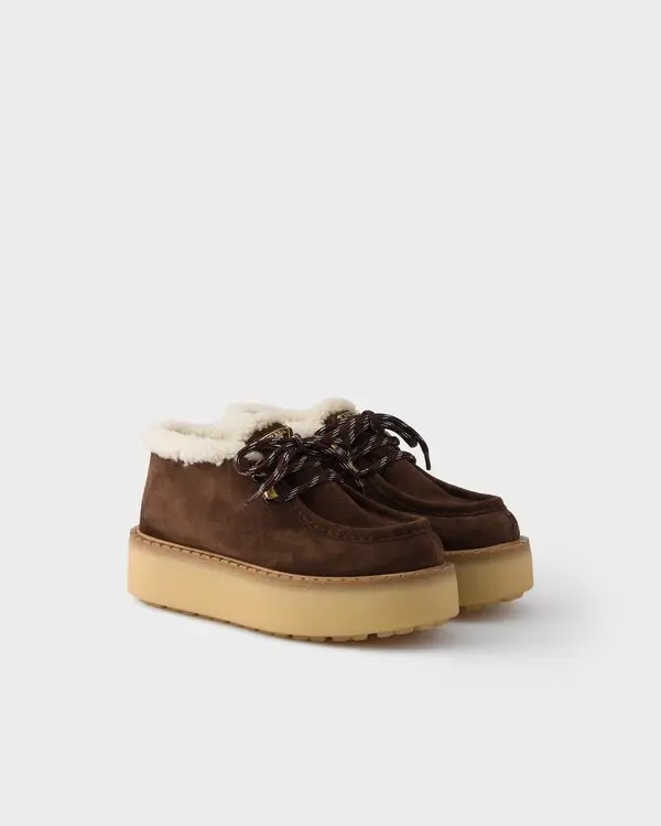 Prada Shearling Trim Platform Lace-up Shoes