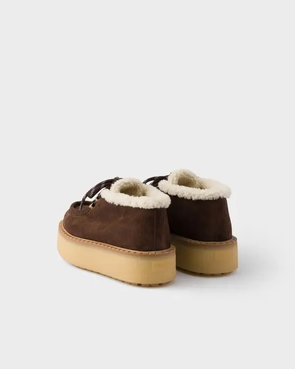 Prada Shearling Trim Platform Lace-up Shoes