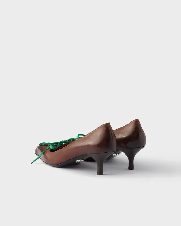 Prada Antiqued Leather Lace-up Pumps