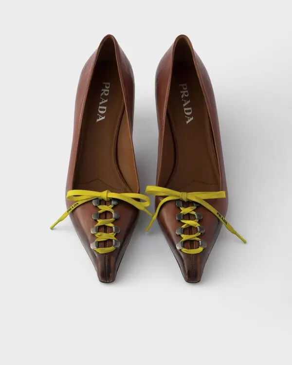 Prada Antiqued Leather Lace-up Pumps