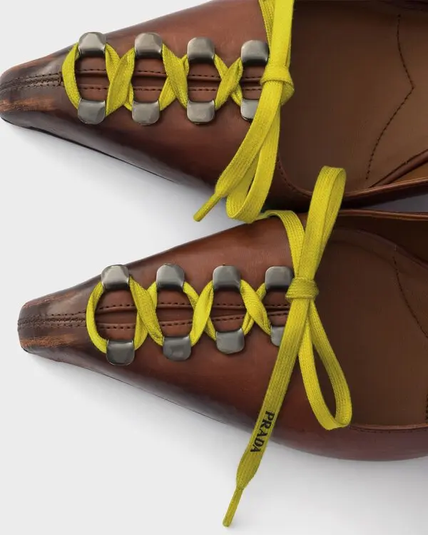 Prada Antiqued Leather Lace-up Pumps