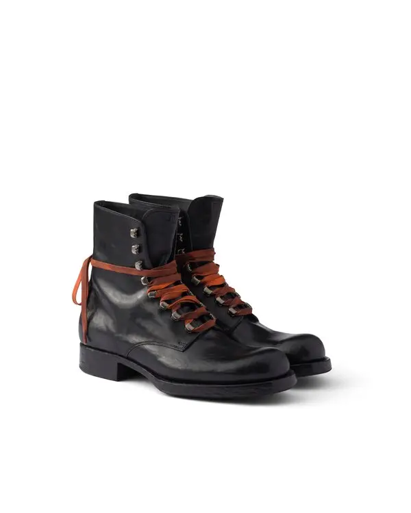 Prada Leather Laced Booties - Black