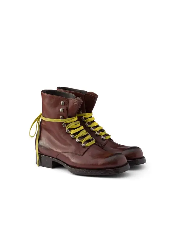 Prada Leather Laced Booties - Brown
