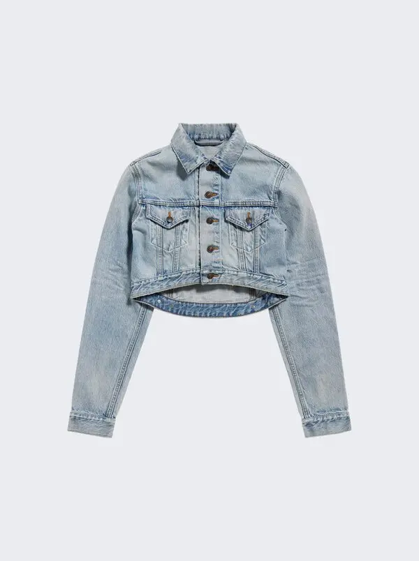 Balenciaga Cropped Bleach Denim Jacket - Blue