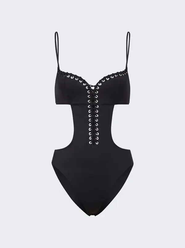 LUDOVIC DE SAINT SERNIN Cut-out Swimsuit With Lace-up Detail - Black