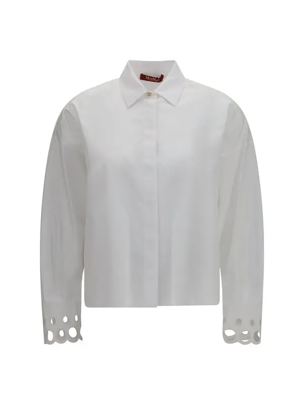 Max Mara Cotton Poplin Shirt With Embroidered Cuffs - White