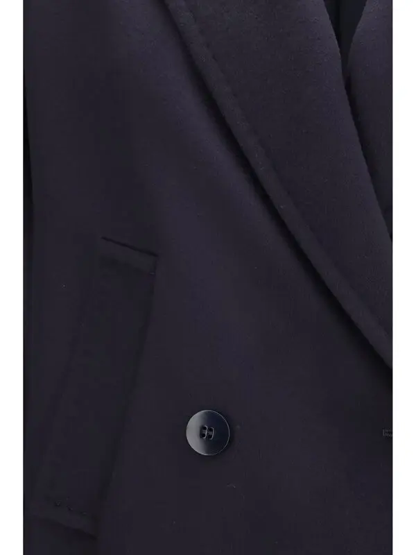 Max Mara Double Breasted Wool Drape Coat - Blue