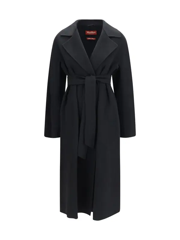 Max Mara Long Wool, Cashmere And Silk Robe Coat - Black