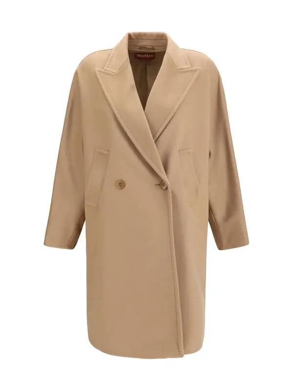 Max Mara Double Breasted Wool Drape Coat - Cream