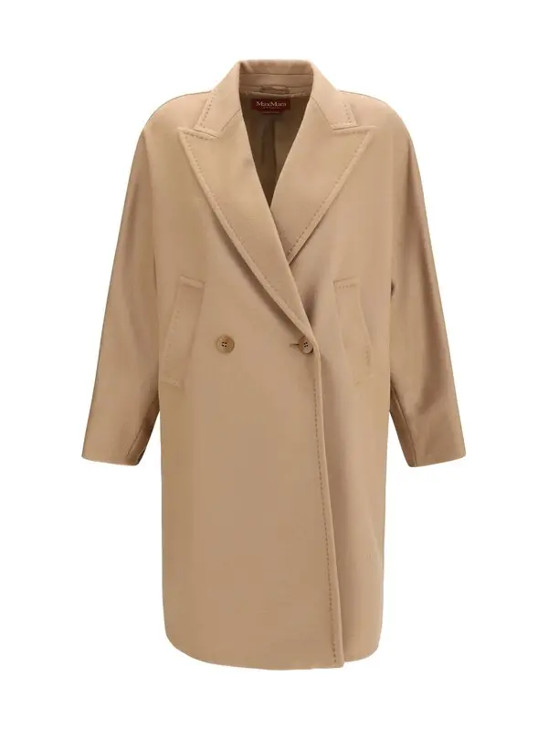 Max Mara Double Breasted Wool Drape Coat - Cream