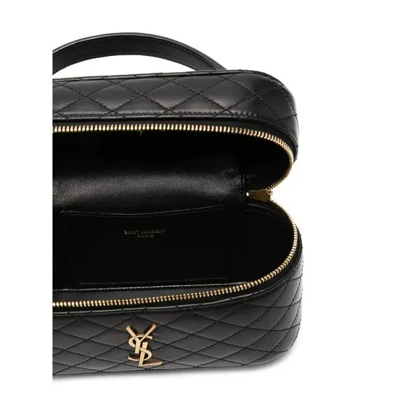 Saint Laurent Calf Leather Quilted Vanity Case - Black