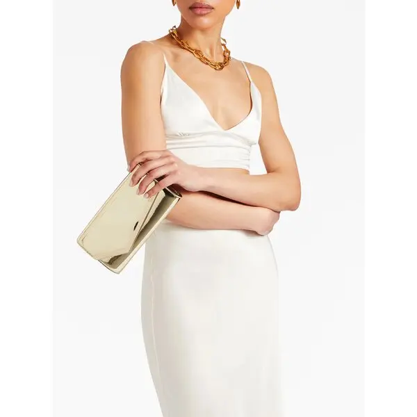 JIMMY CHOO Metallic Leather Clutch Bag With Chain Strap - Gold