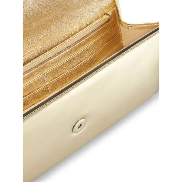 JIMMY CHOO Metallic Leather Clutch Bag With Chain Strap - Gold