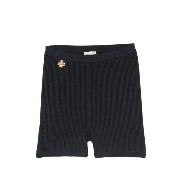 Saint Laurent Ribbed Knit Mini Shorts With Gold-tone Logo Plaque - Blue