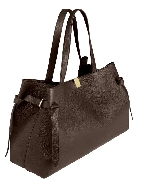 Yuzefi Pebble Grain Leather Tote Bag - Brown