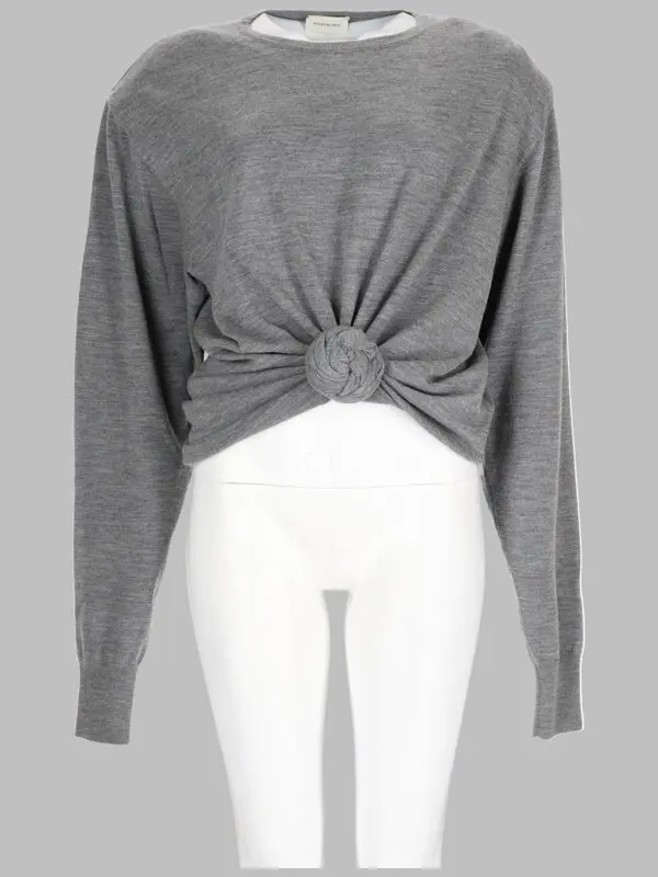 Magda Butrym Wool Knit Top With Knot Detail - Gray