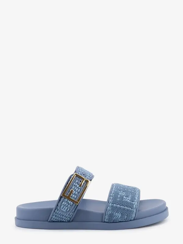 Fendi Feel Woven Rafia Flat Sandals