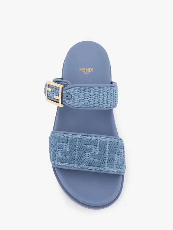 Fendi Feel Woven Rafia Flat Sandals