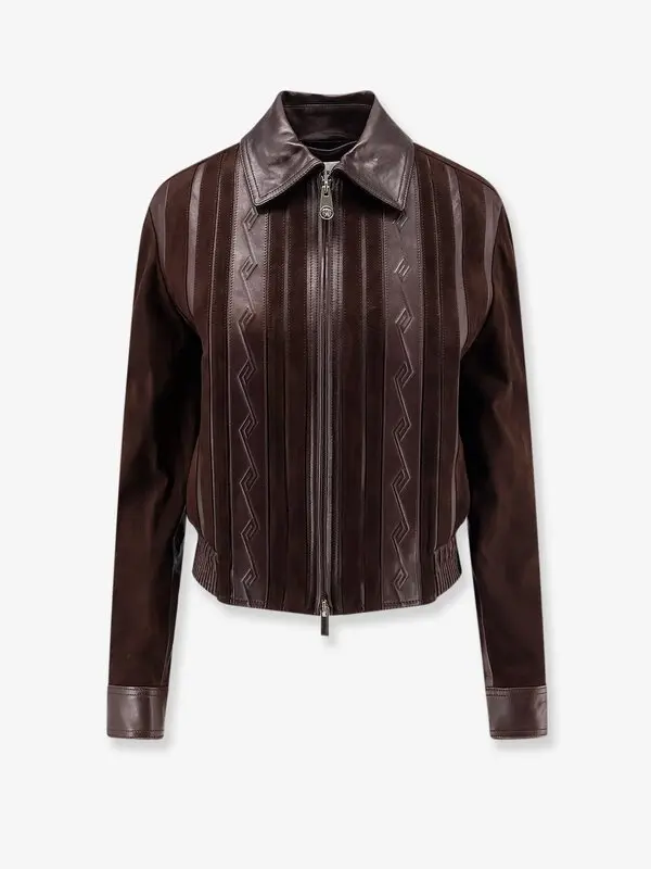 Versace Leather And Suede Jacket With Medusa Detail