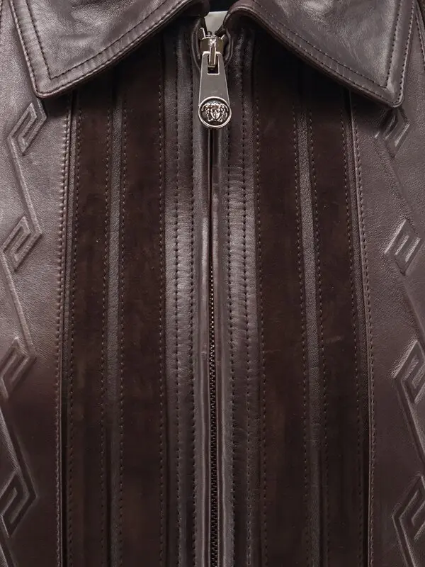 Versace Leather And Suede Jacket With Medusa Detail