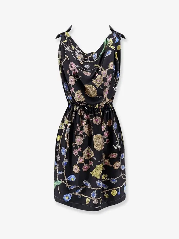 Versace Printed Silk Twill Midi Dress - Black