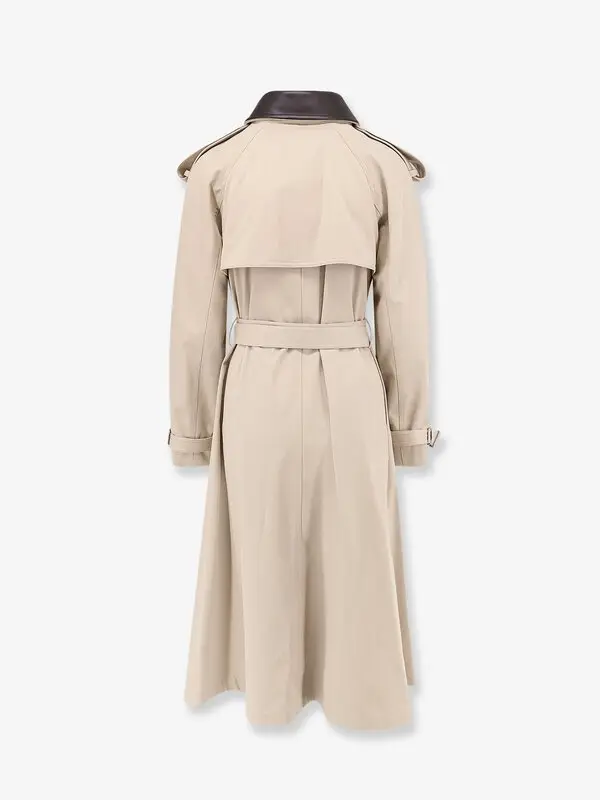 Dior Beige Cotton And Silk Blend Trench Coat With Leather Collar