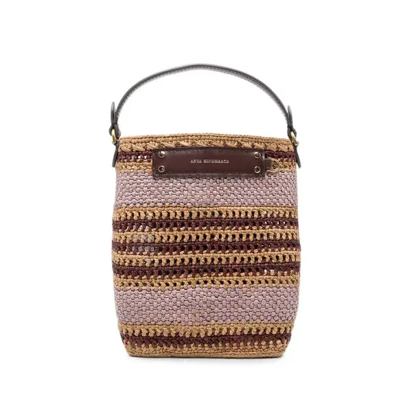 ANYA HINDMARCH Woven Raffia Bucket Bag With Horizontal Stripes - Purple