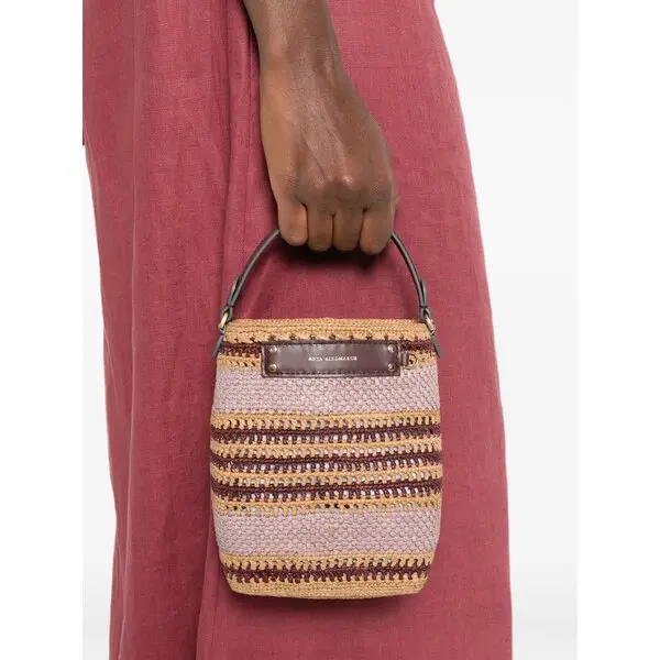 ANYA HINDMARCH Woven Raffia Bucket Bag With Horizontal Stripes
