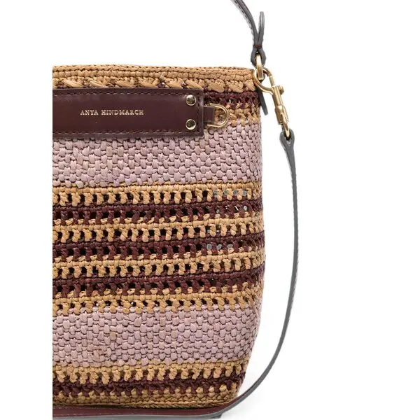 ANYA HINDMARCH Woven Raffia Bucket Bag With Horizontal Stripes